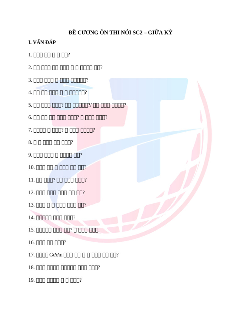 Đề Cương Ôn Thi Nói Sc2 - Giữa Kỳ | PDF