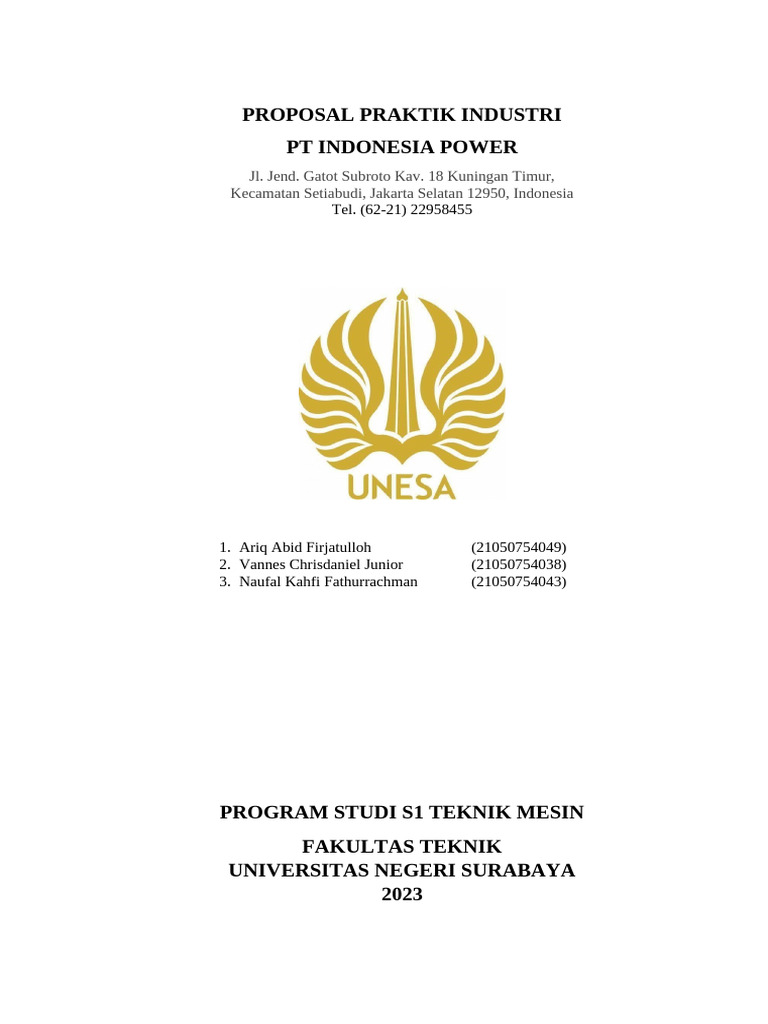Proposal Praktik Industri PT Indonesia Power | PDF