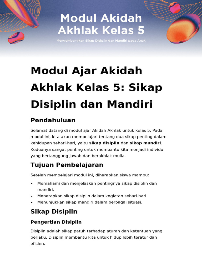 Modul Ajar Akidah Akhlak Kelas 5 | PDF