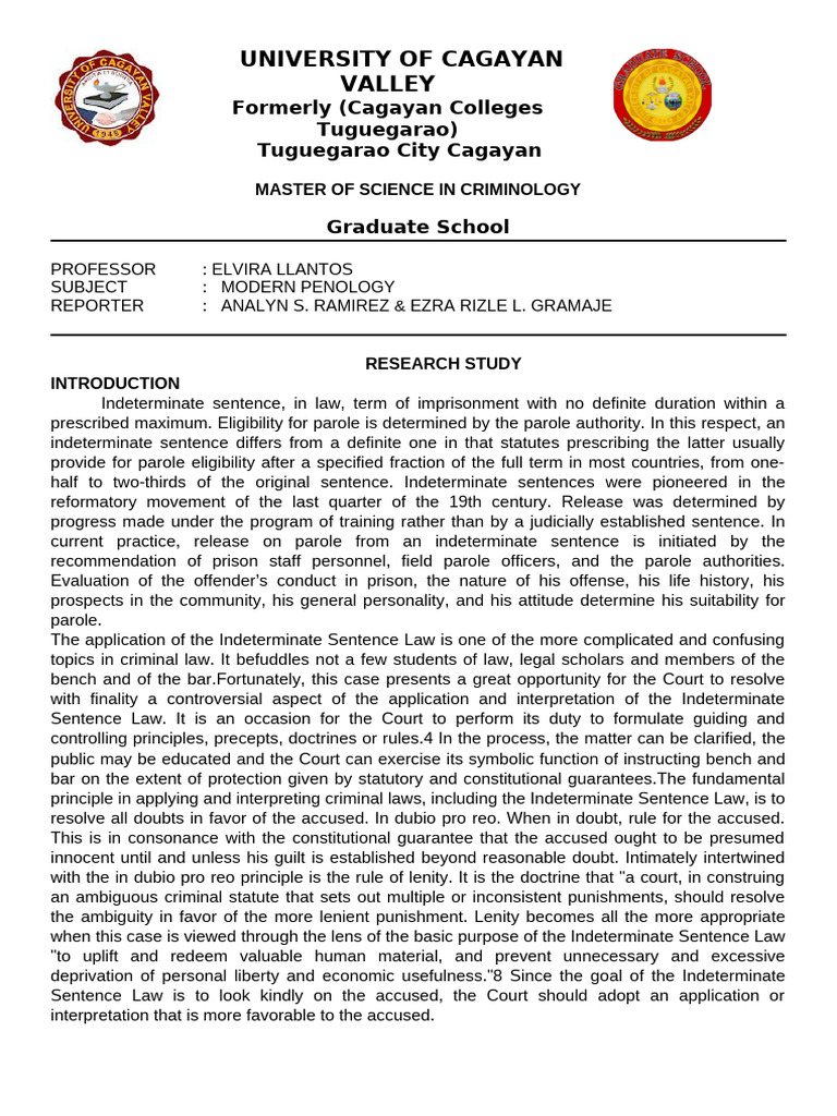 MODERN PENOLOGY (1) | PDF | Sentence (Law) | Mandatory Sentencing
