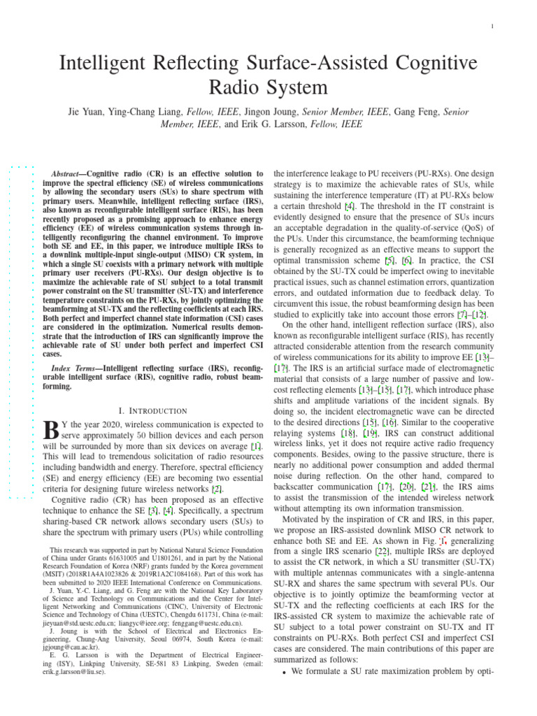 Intelligent Reflecting Surface-Assisted Cognitive | PDF | Radio | Mimo