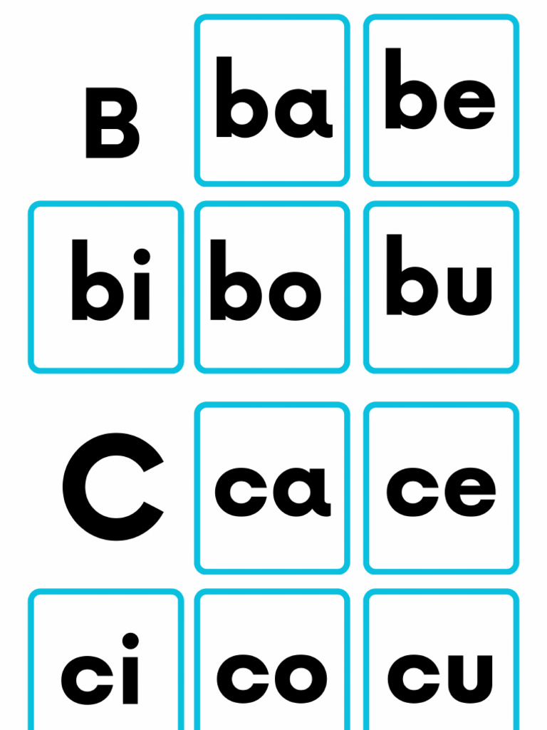 Tarjetas de Sílabas Consonantes Alfabeto A Color | PDF
