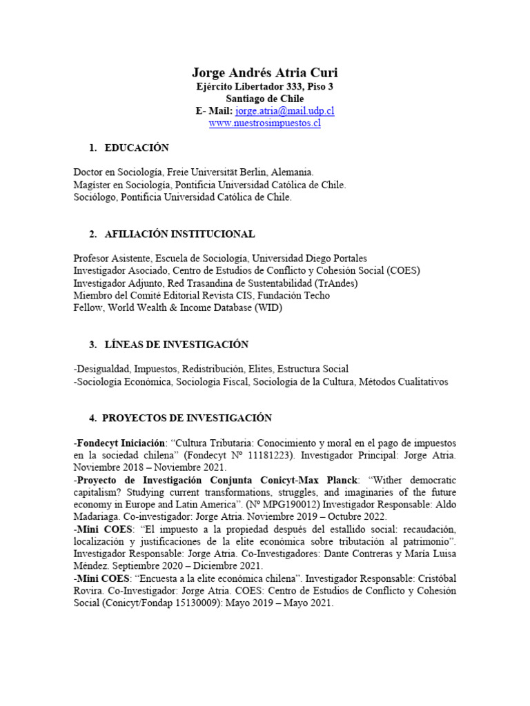 Atria Jorge CV Enero2021 | PDF | Chile | Universidad