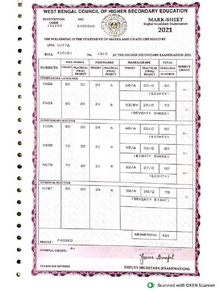 12th Marksheet | PDF