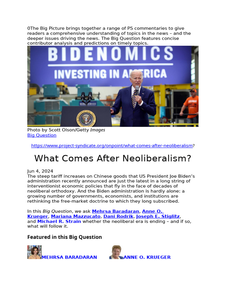 What Comes After Neoliberalism (ProjSynd) | PDF | Neoliberalism | Subsidy