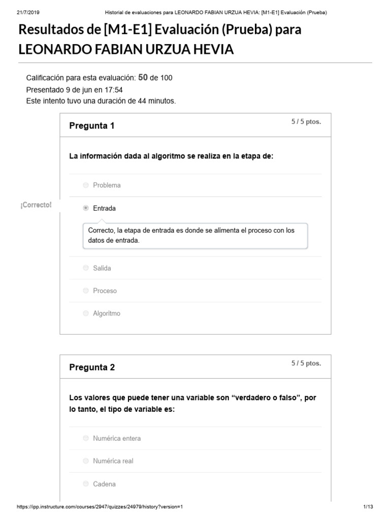 (M1-E1) Evaluación (Prueba) | PDF | Algoritmos | Matemáticas Aplicadas