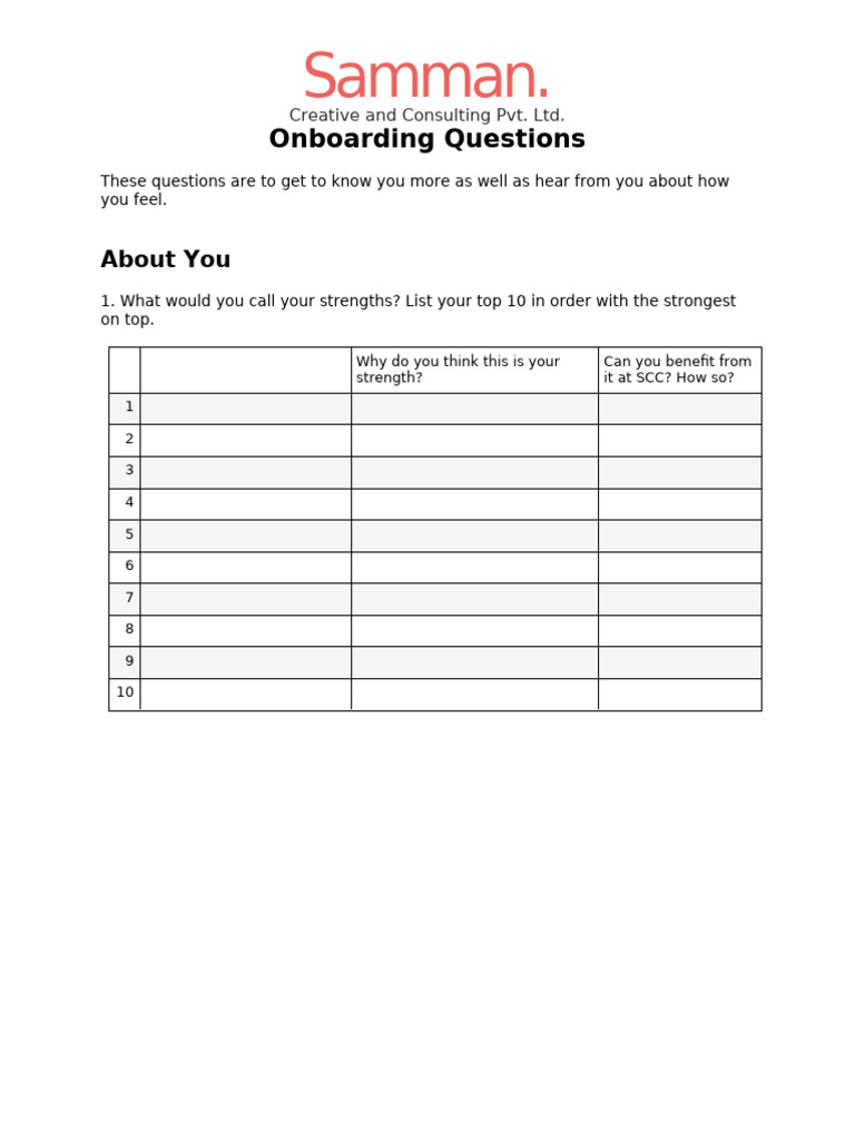 Samman Creative: onboarding questions | PDF | Communication | Social ...