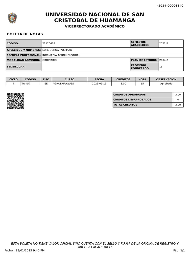Boleta de Notas | PDF