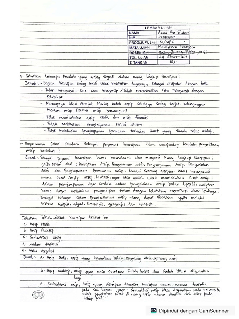 UTS Manajemen Kearsipan Anna | PDF