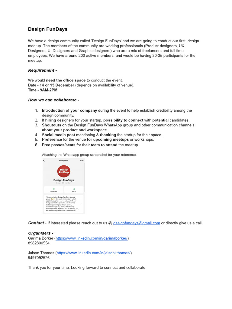 Design Meet-Up Collaboration Proposal | PDF