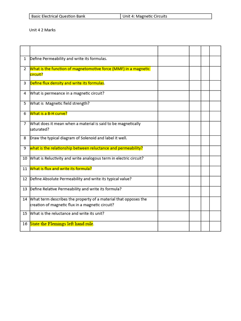 Magnetic Circuits Question Bank | PDF | Electrodynamics | Physical Sciences