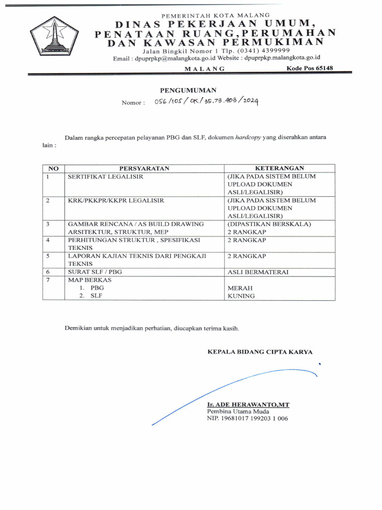 Daftar Penyerahan Berkas PBG SLF | PDF