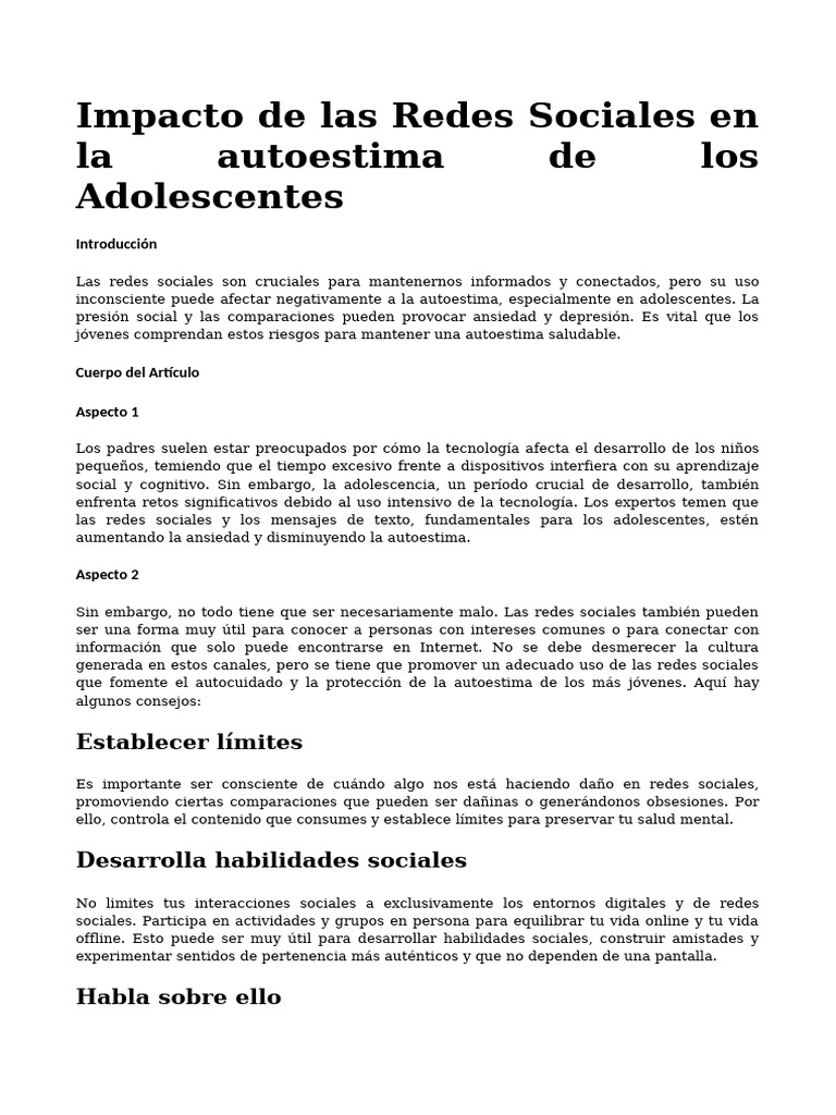 Redes Sociales y Autoestima Adolescente | PDF | Autoestima | Adolescencia