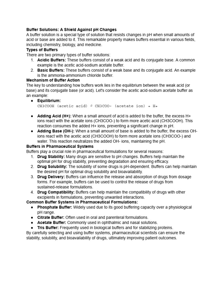 Mechanism and Types of Buffer Solutions | PDF | Buffer Solution | Acid