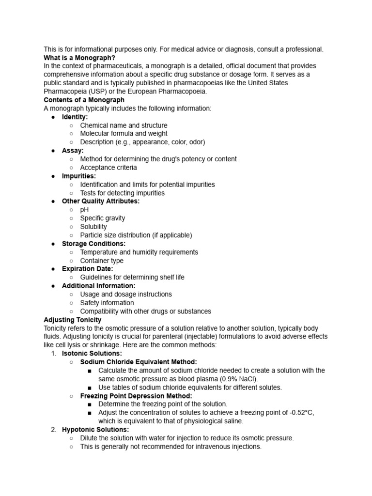 Pharmaceutical Monograph Guide | PDF | Chemistry