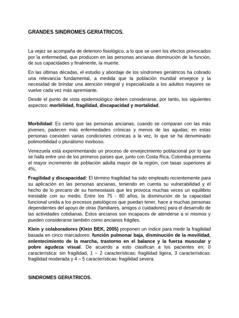 Síndromes Geriátricos: Prevención y Manejo | PDF | Vejez | Demencia