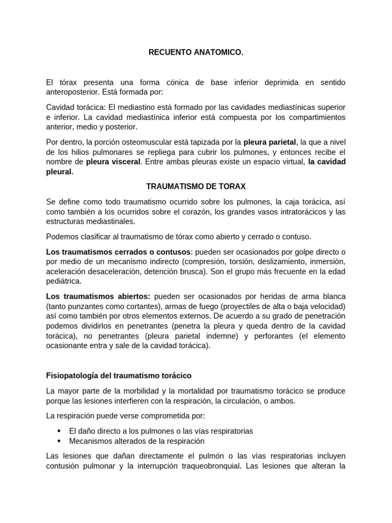 Traumatismo Torácico: Diagnóstico y Manejo | PDF | Enfermedades y ...