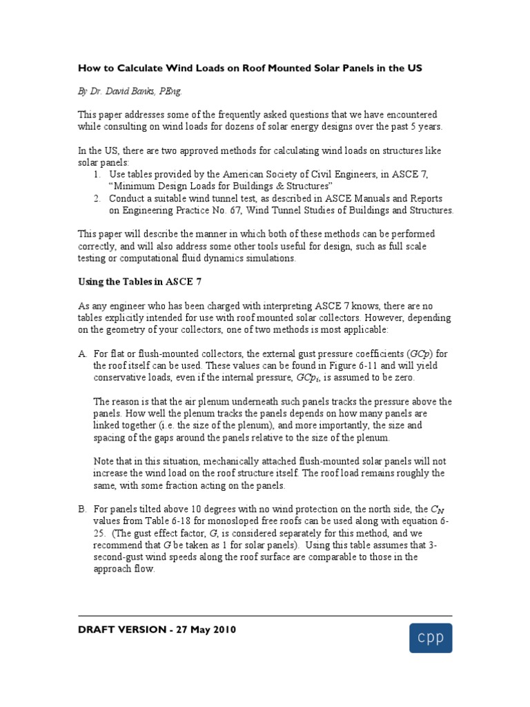 How To Calculate Wind Loads On Roof Mounted Solar Panels - Draft2 | PDF ...