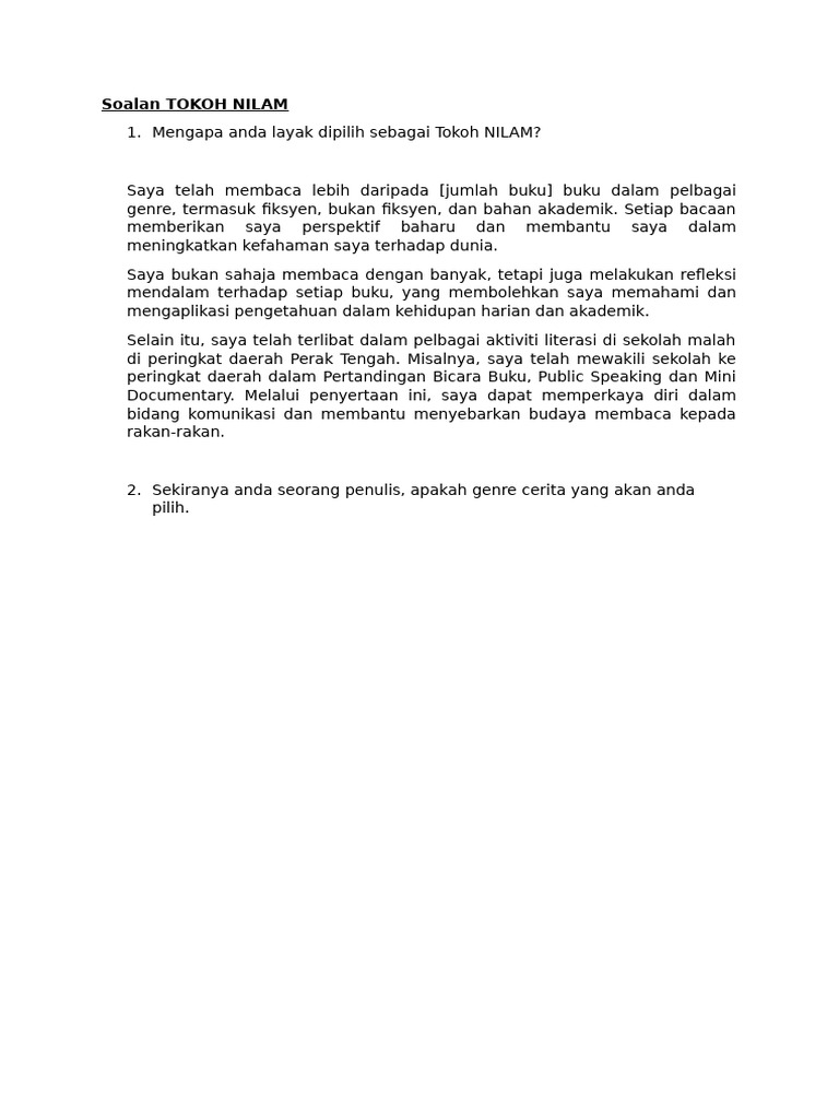 Soalan Spontan TOKOH NILAM | PDF