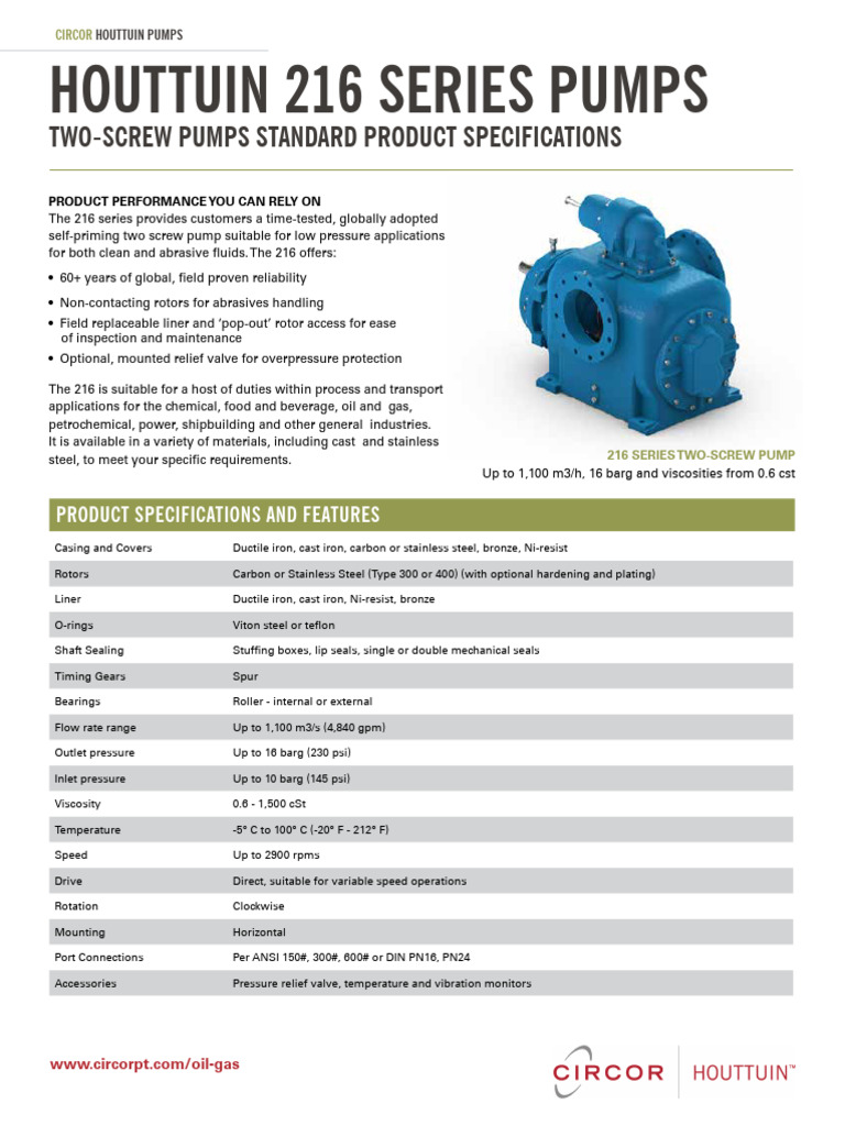 Houttuin 216 Series Pump Specifications | PDF | Pump | Mechanical ...