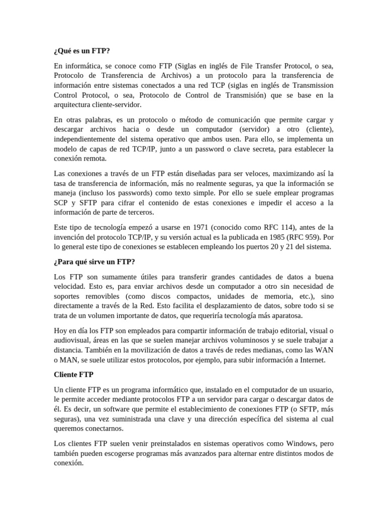 Qué es un FTP | PDF | Protocolo de transferencia de archivos | Informática