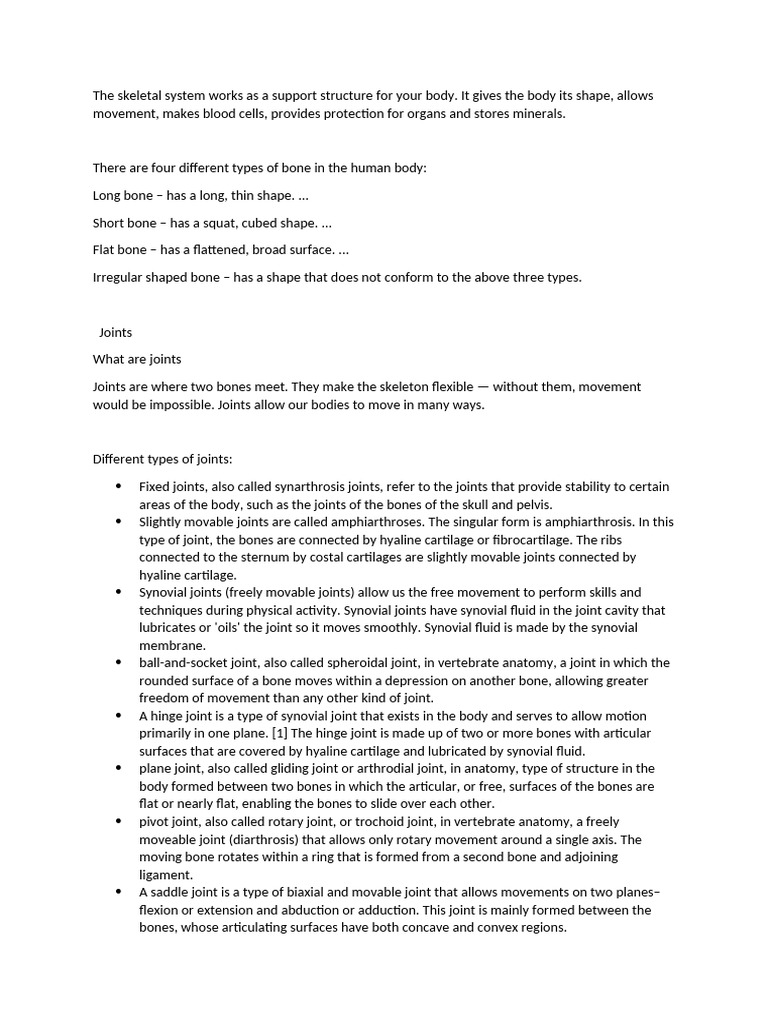 The skeletal system works as a support structure for your body | PDF ...