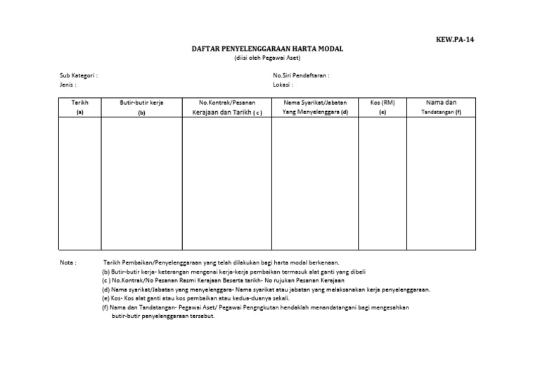 Kew Pa 14 - Daftar Penyelenggaraan Harta Modal | PDF