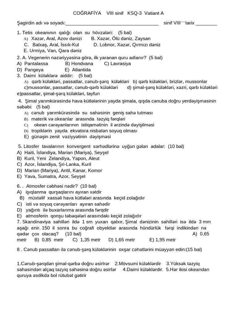 Coğr.8 Sinif ksq-3 Var 1 | PDF
