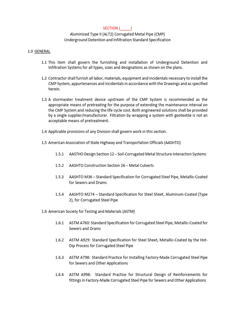 CMP Detention System Specification Guide | PDF | Pipe (Fluid Conveyance ...