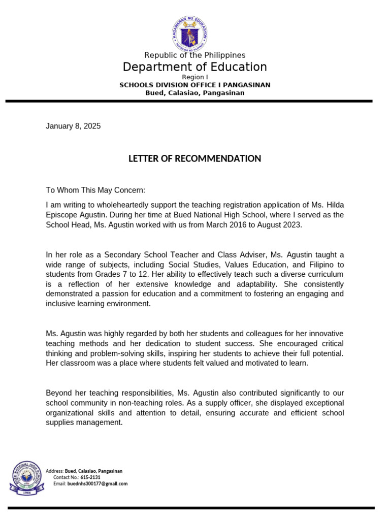 Reference-Letters-HILDA.3 (1) | PDF | Schools | Teachers
