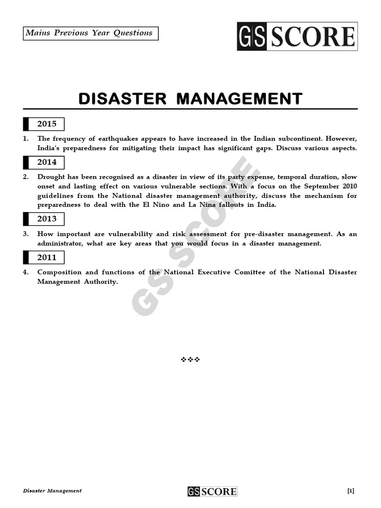 Disaster Management Exam Questions | PDF