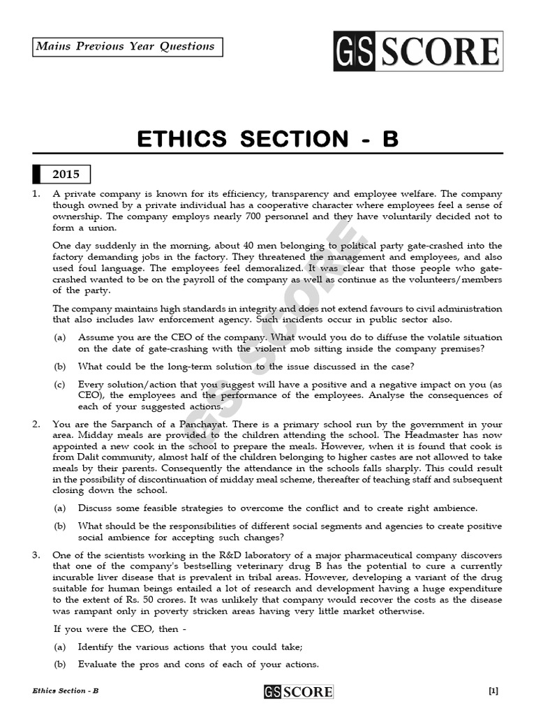 ETHICS SECTION - B Questions | PDF | Child Labour | International Labour Organization