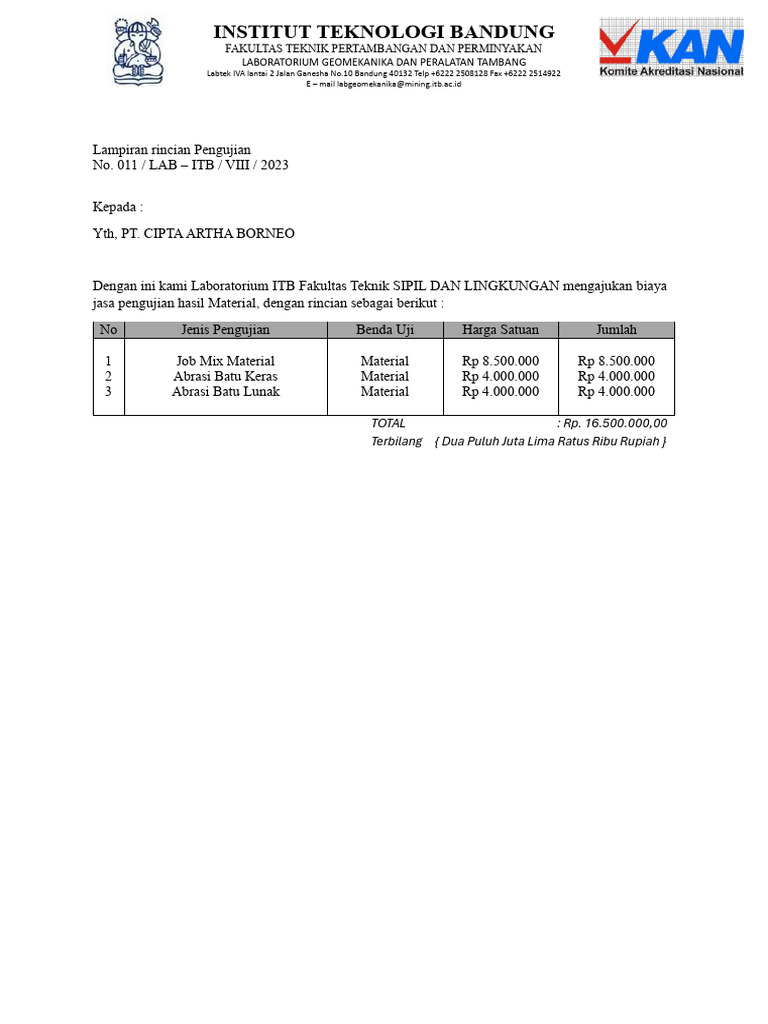 Lampiran Rincian Pengujian ITB | PDF