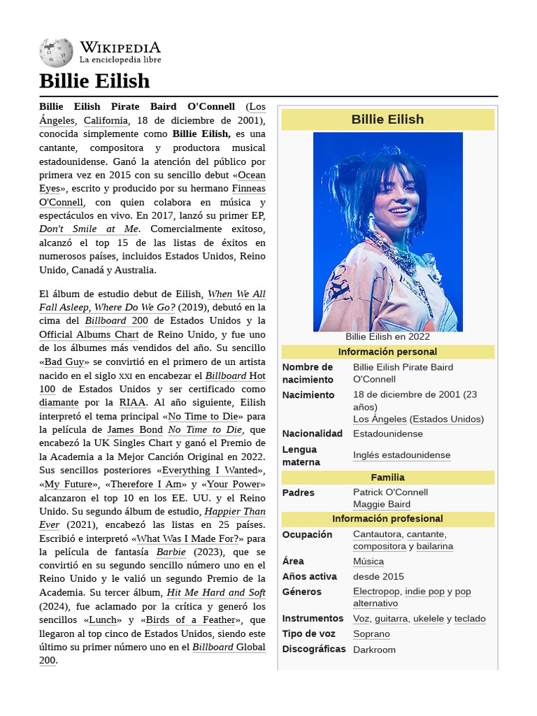 Billie Eilish | PDF | Industria de la música