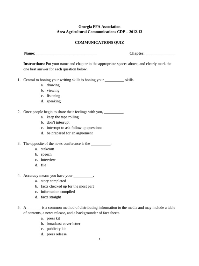 Ag Communications Quiz 2012-13 Area | PDF | Associated Press | News
