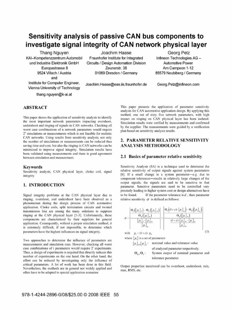 Sensitivity Analysis of Passive CAN Bus Components To Investigate ...