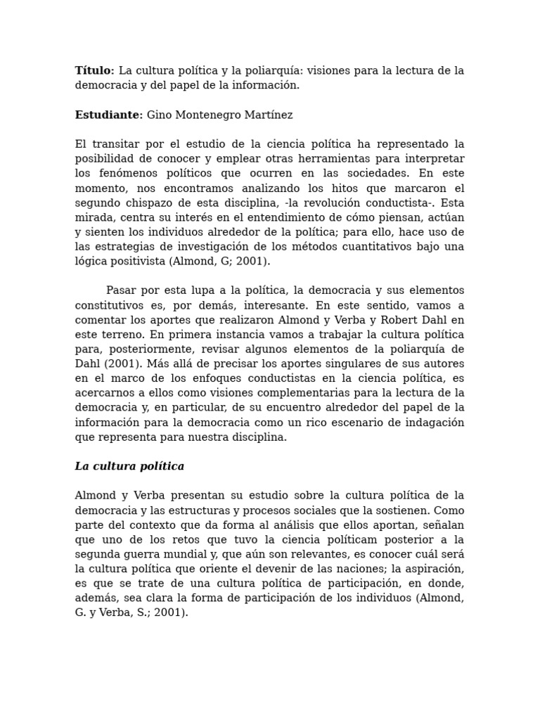 Poliarquia - Teoría Política | PDF | Democracia | Ideologías políticas
