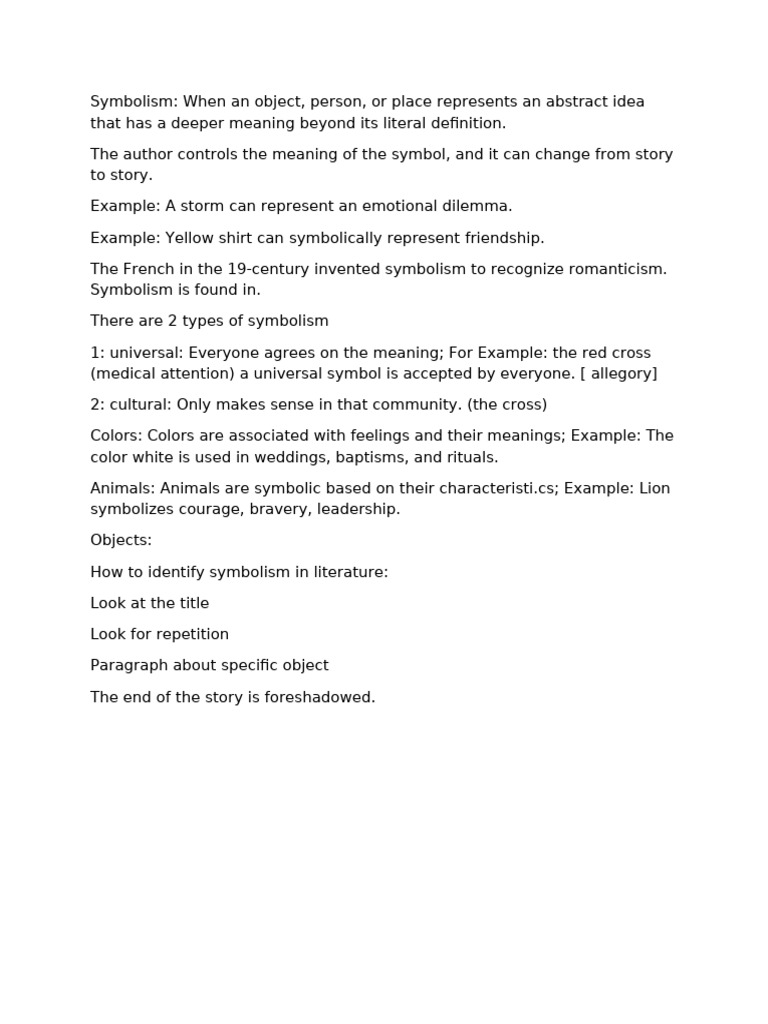 Symbolism intro 1 note lit notes | PDF