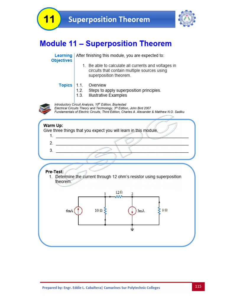 Module 11 Superposition Theorem | PDF | Electrical Network | Network Analysis (Electrical Circuits)