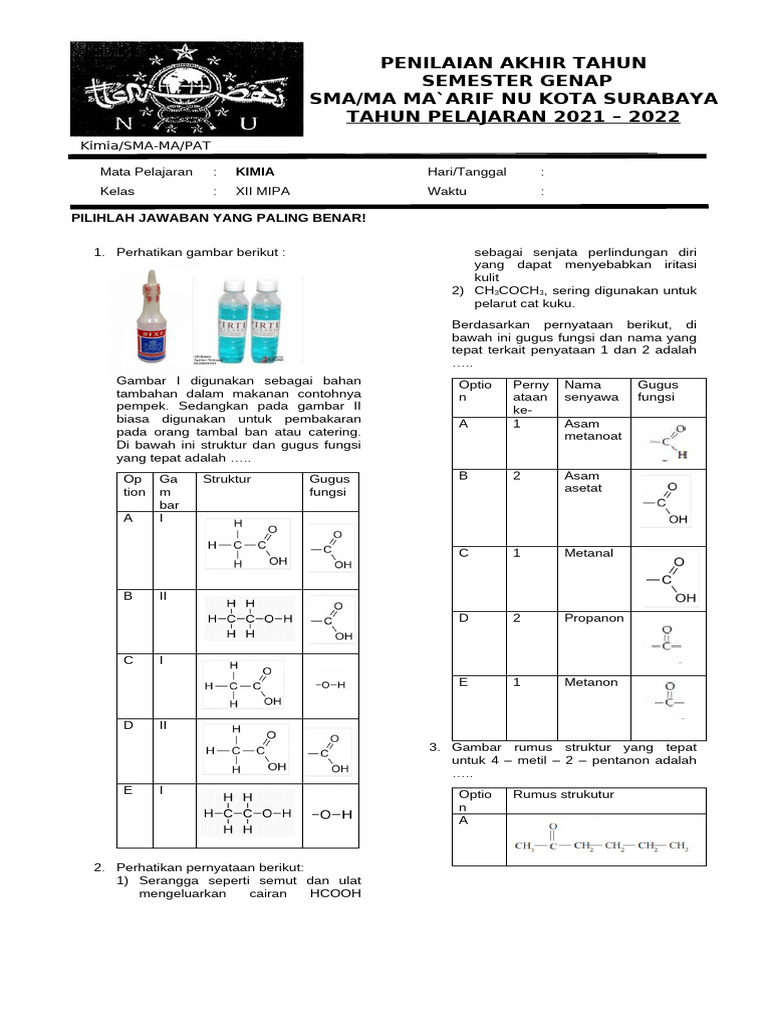 Soal Pat Kimia Kelas 12 | PDF