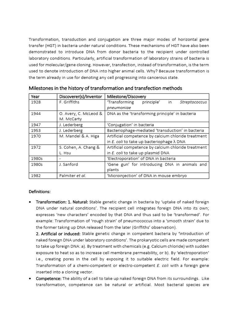 Gene Transfer: Transformation & Transfection | PDF | Transfection | Genetic Engineering