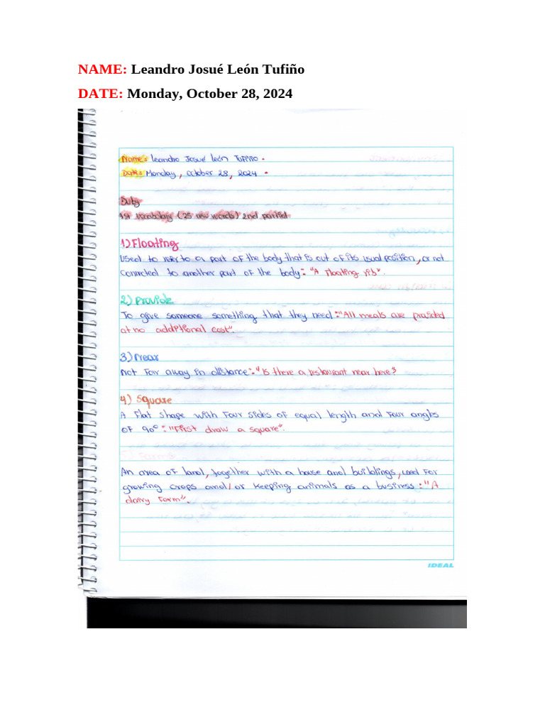 1st vocabulary (25 new words)2nd partial-Leandro Leòn-Monday, Ocotober 28, 2024 | PDF