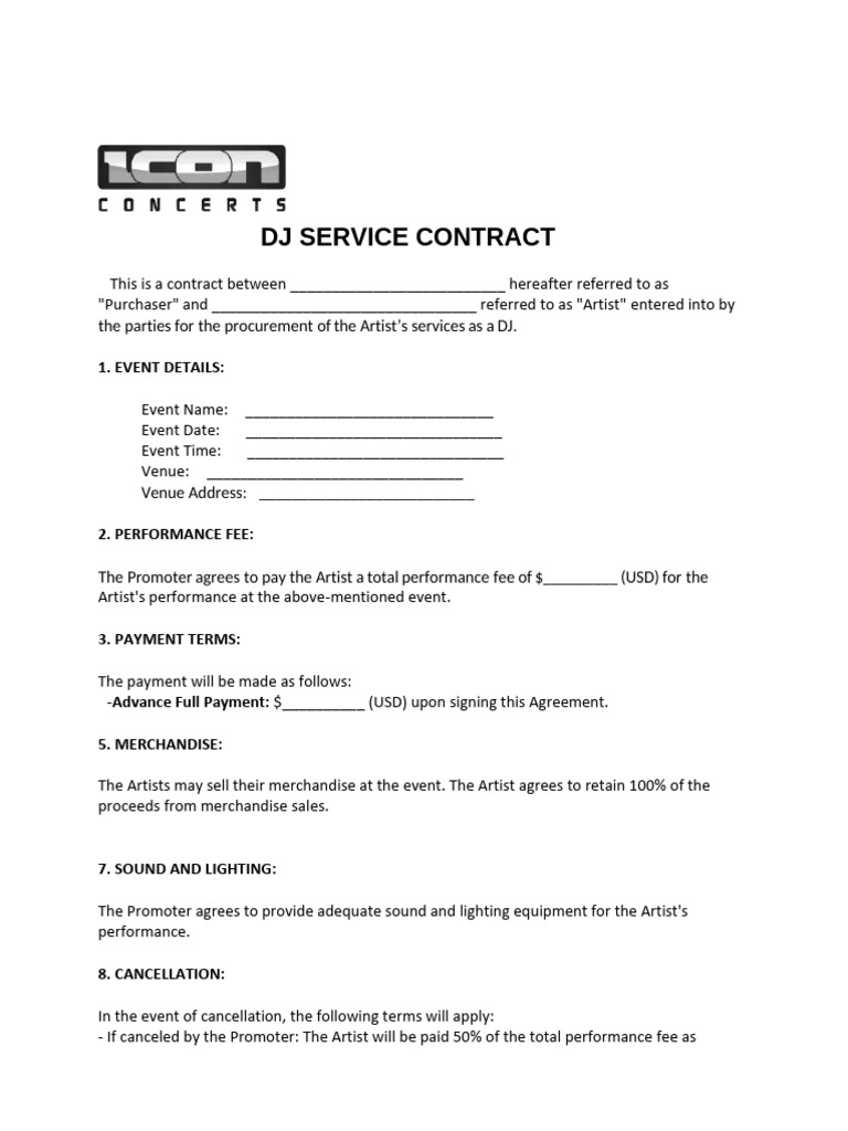 DJ Service Contract for Event | PDF