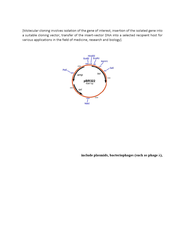 Gene Cloning, Cloning Vector & Expression Vector | PDF | Vector (Molecular Biology) | Molecular ...
