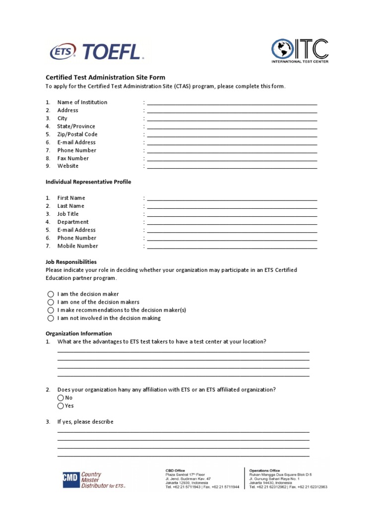 Certified Test Administration Site Form: Individual Representative ...