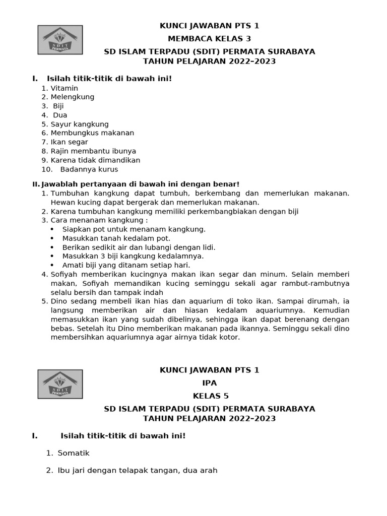 Template Kunci Jawaban | PDF