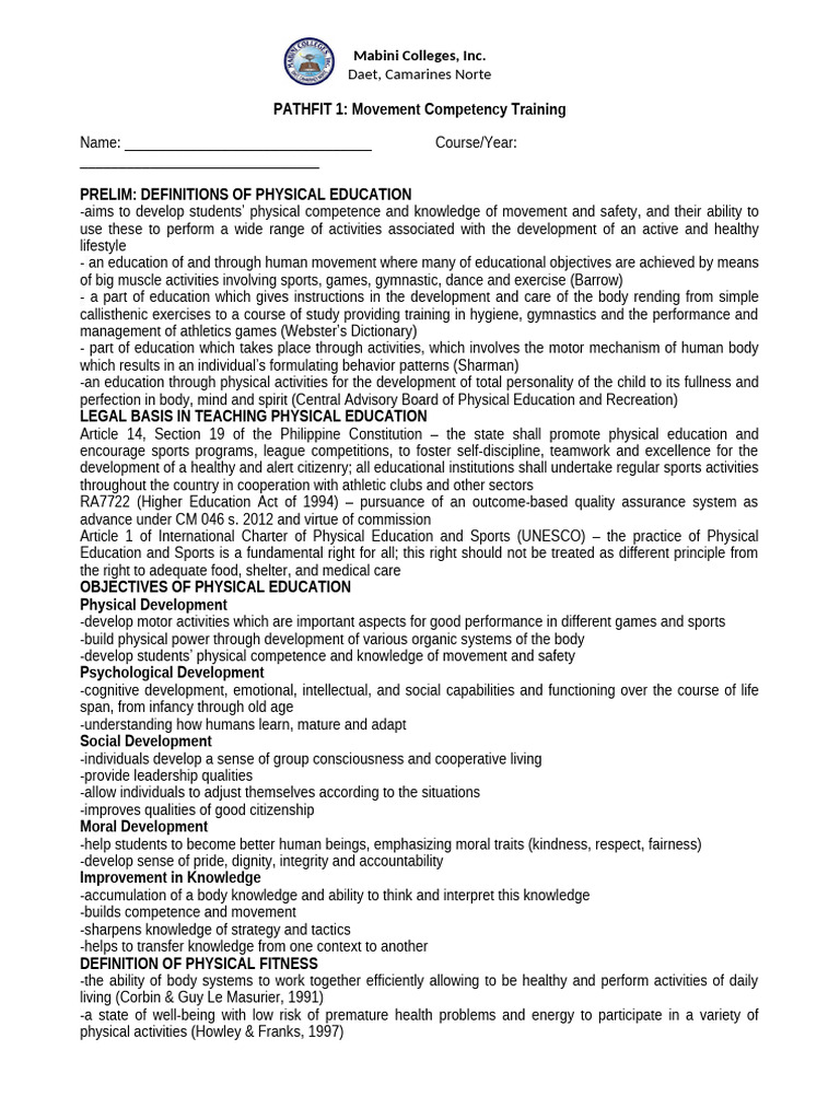 Pathfit 1 Module Sy24-25 (1st) | PDF | Nutrients | Nutrition