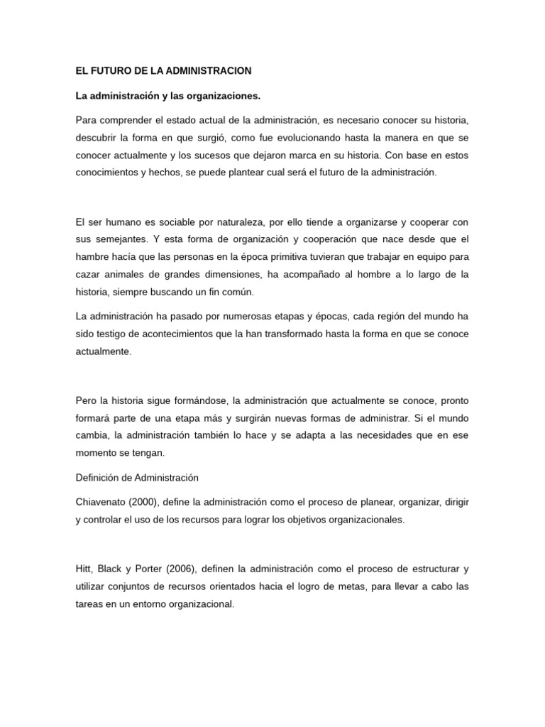 El Futuro de La Administracion | PDF | Planificación | Business