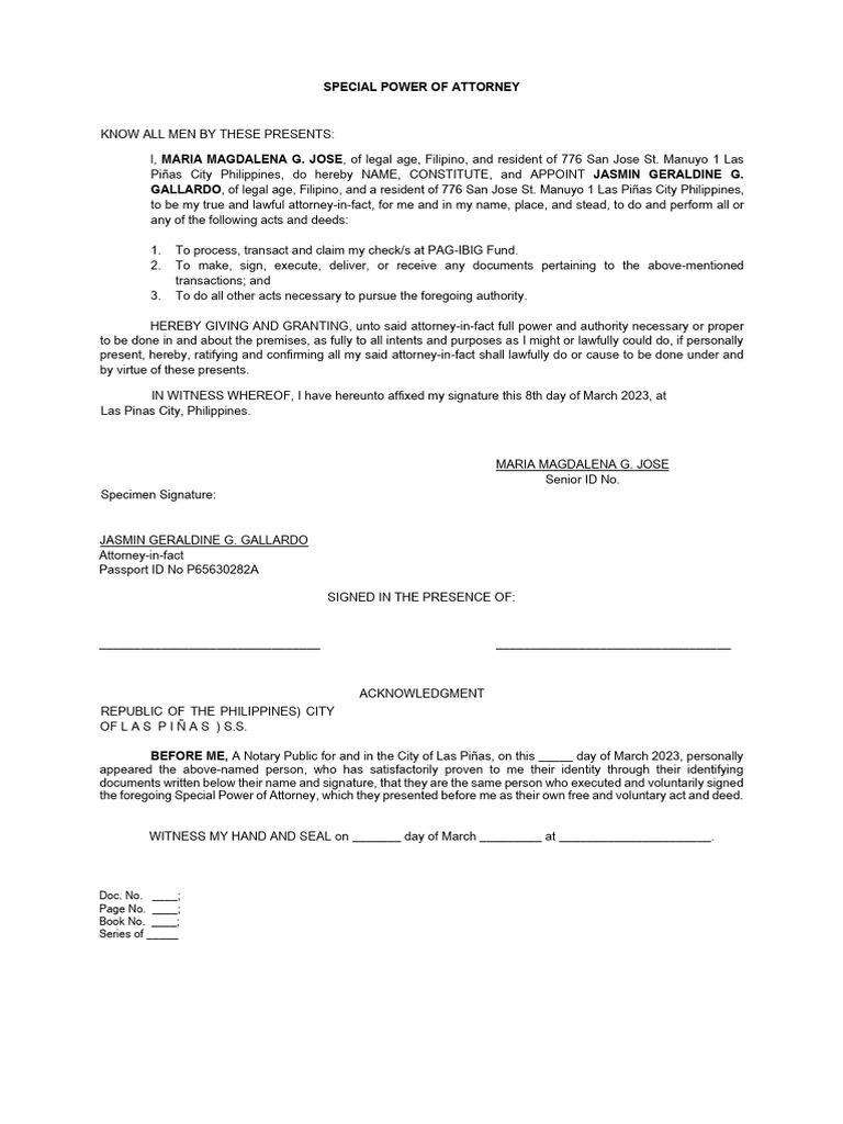 Special Power of Attorney Draft | PDF | Power Of Attorney | Legal Documents