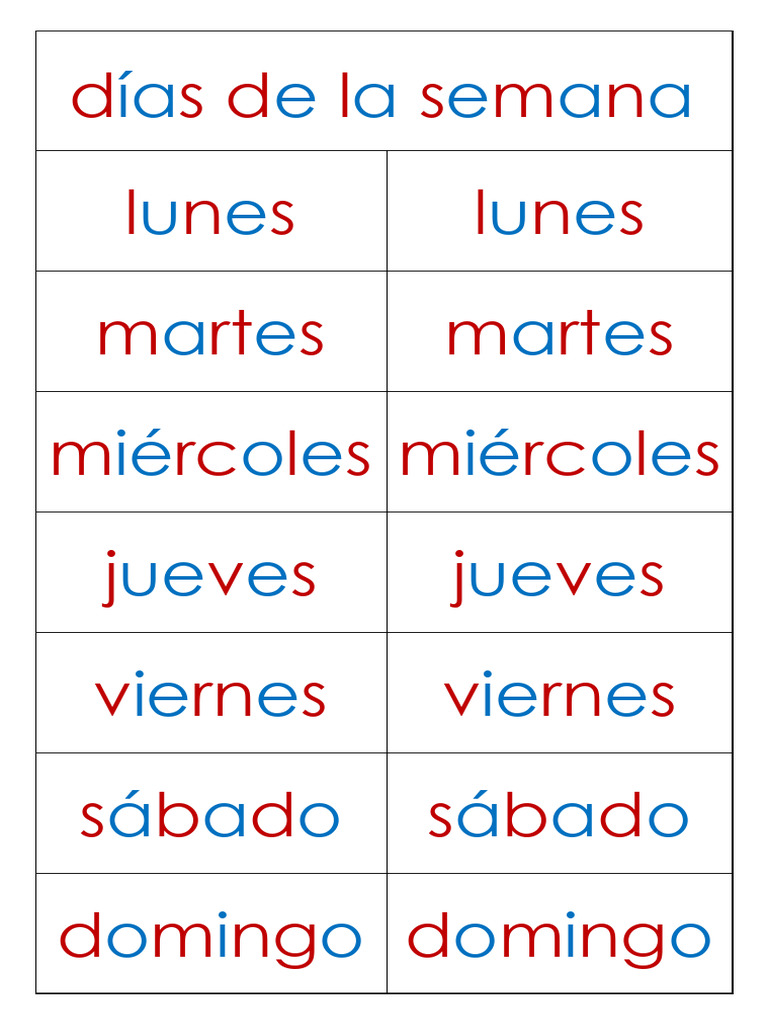 Dias de La Semana y Meses de Año | PDF